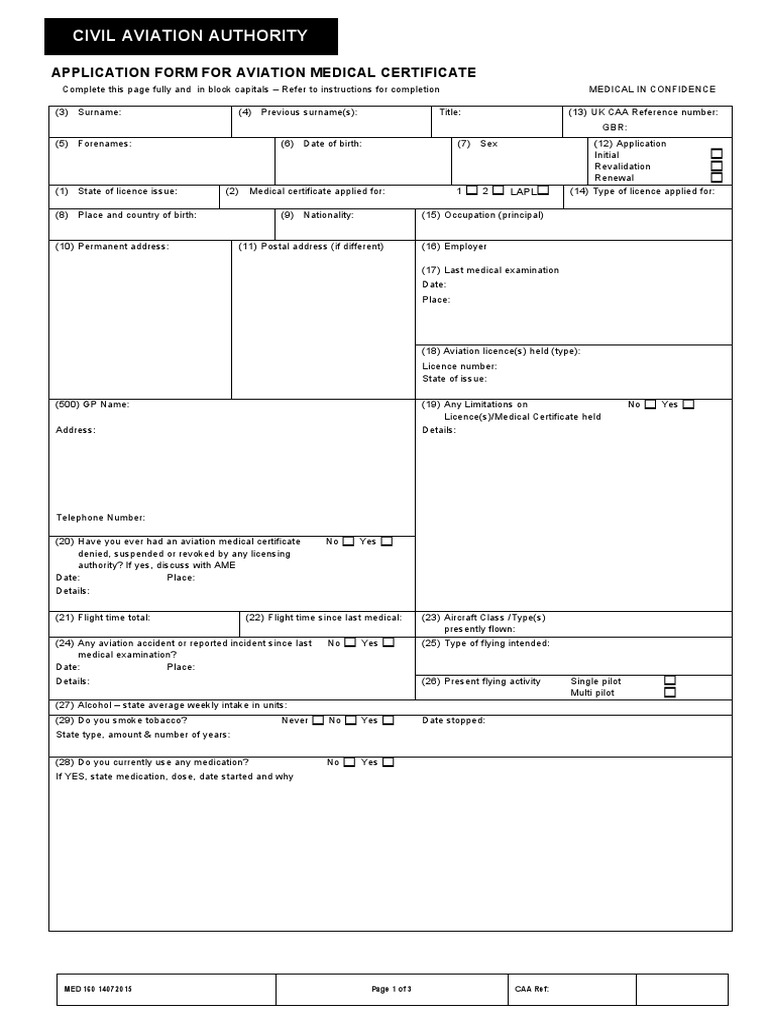 Medical Certificate Application Form | PDF | License | Aviation