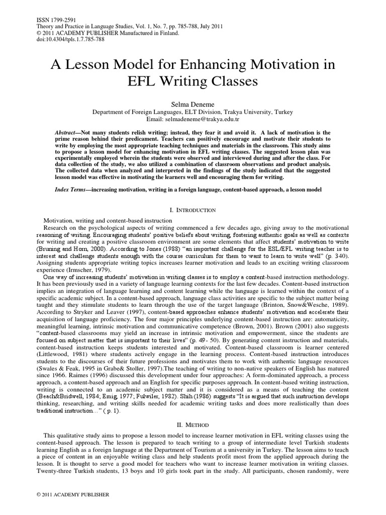 A Lesson Model For Enhancing Motivation in EFL Writing Classes | PDF ...