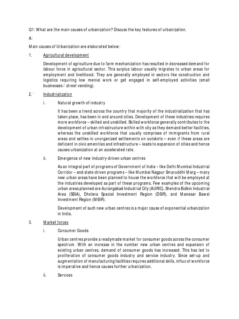 Causes and Features of Urbanization | PDF | Infrastructure | Urban Planning