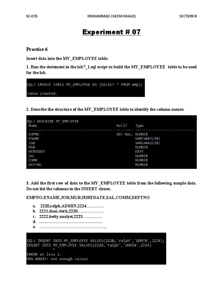 Experiment # 07: Practice 6 | PDF | Table (Database) | Information ...