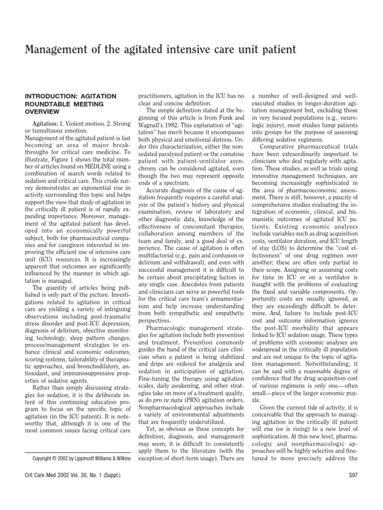 Management of The Agitated Intensive Care Unit Patient | PDF ...