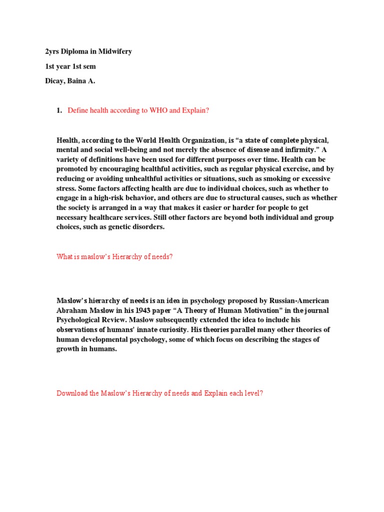 Define Health According To WHO and Explain? | PDF | Psychology | Human ...