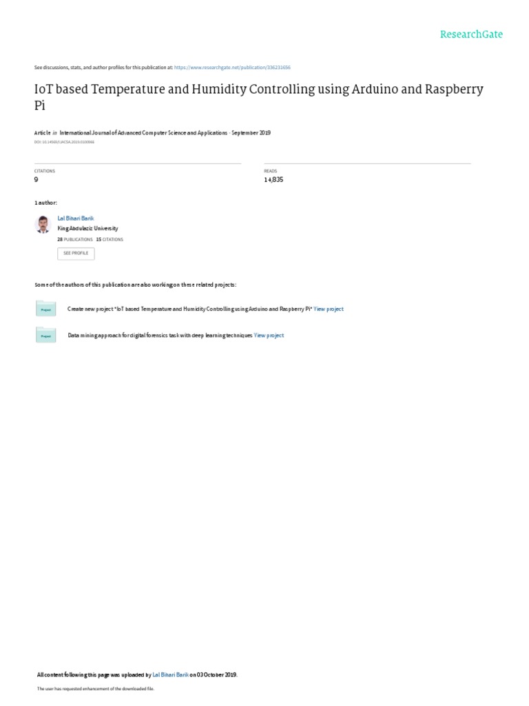 Iot Based Temperature And Humidity Controlling Using Arduino And Raspberry Pi Pdf Internet