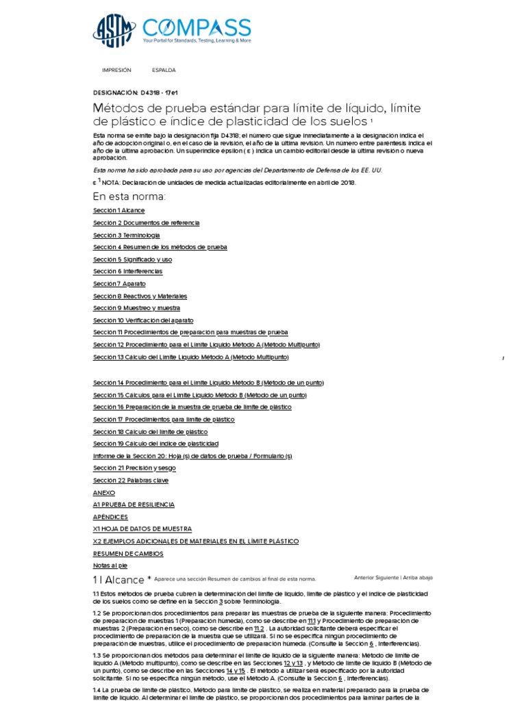 Astm D4318.es | PDF | Agua | Suelo