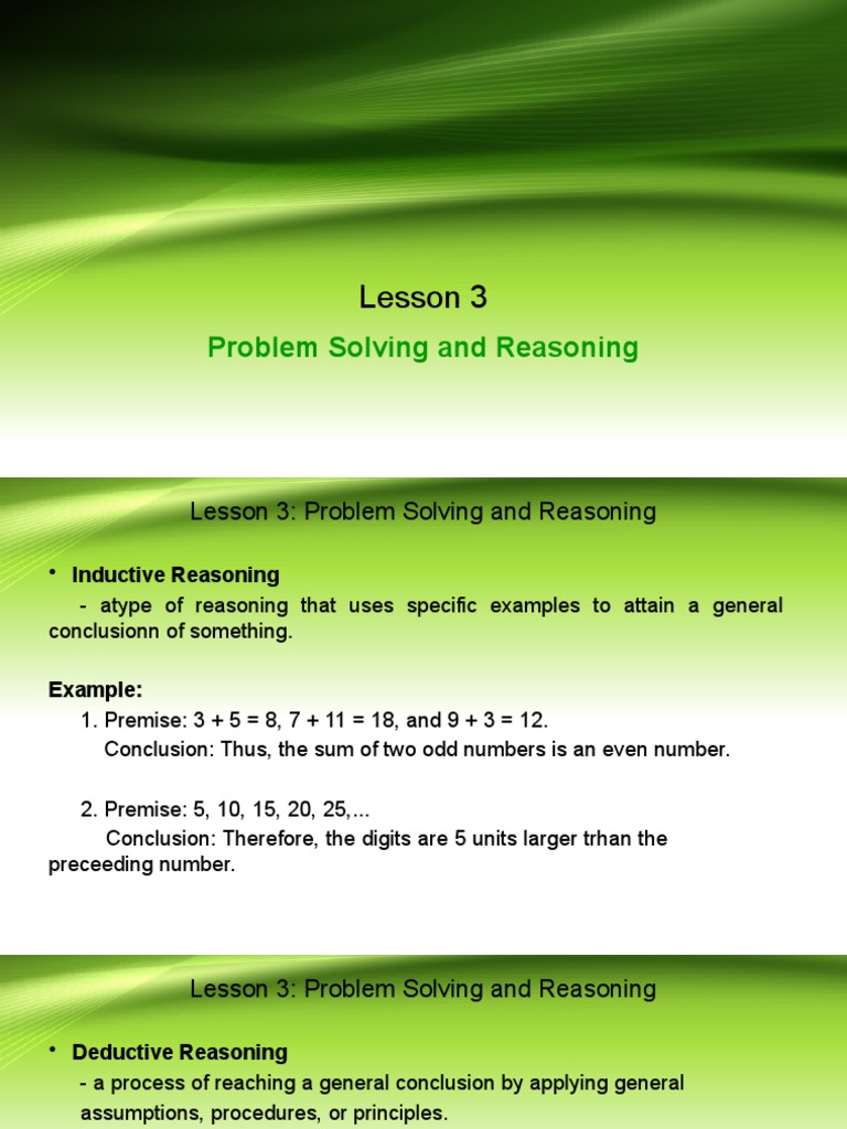 Lesson 3 Problem Solving and Reasoning | PDF | Reason | Mathematical ...