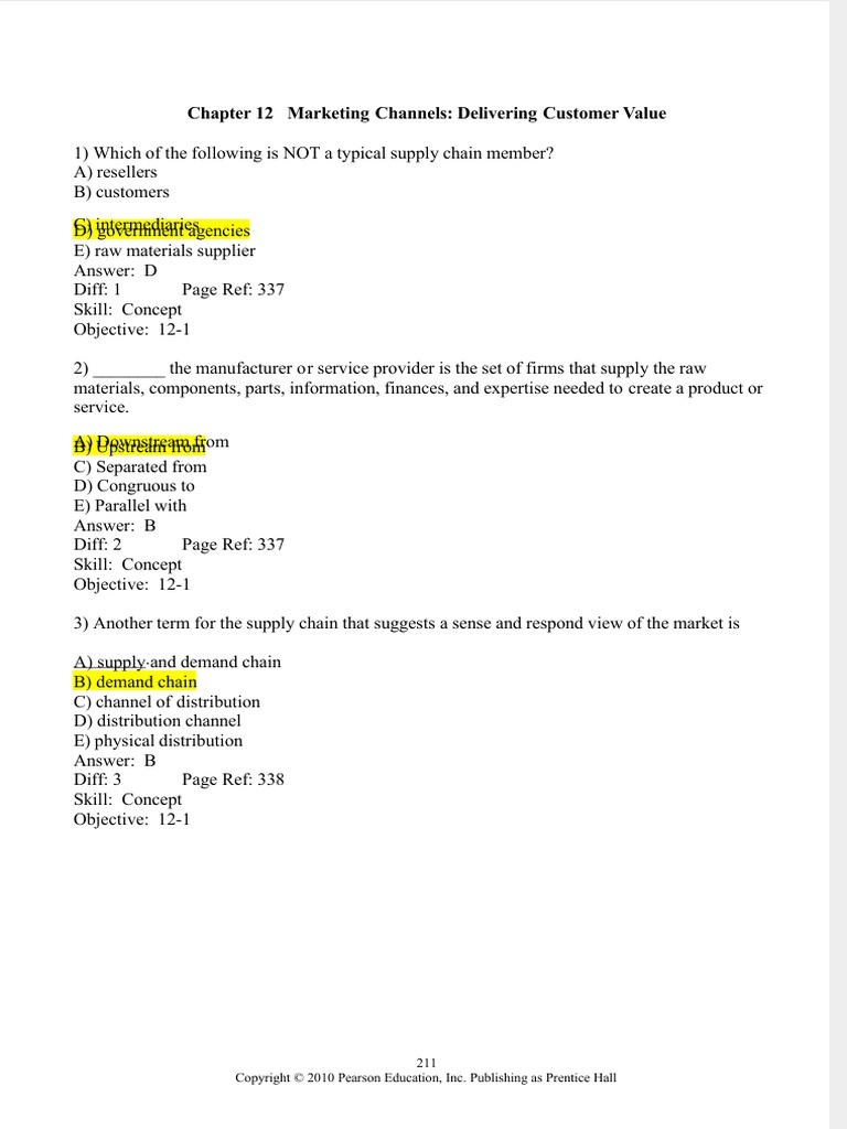 Kotler Chapter 12 MCQ | PDF | Supply Chain | Economies