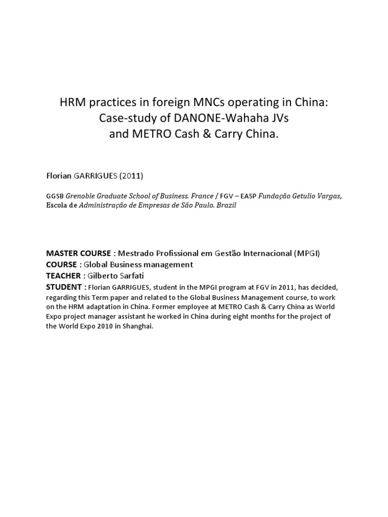 HRM Practices of MNCs in China | PDF | Human Resource Management | Business