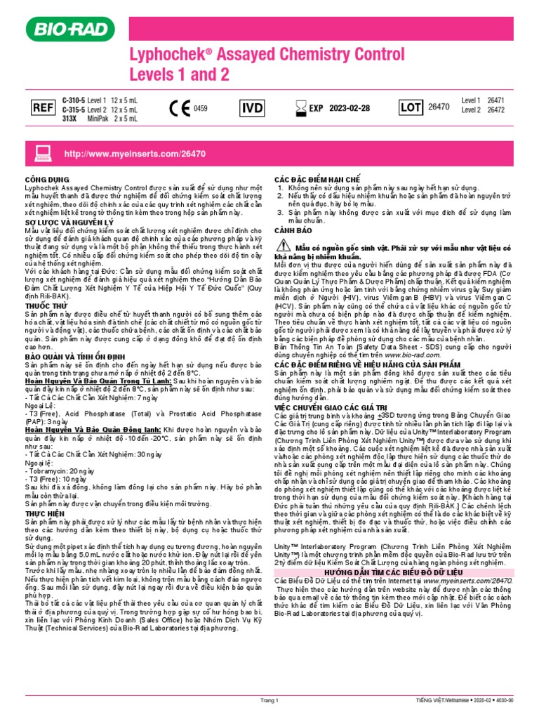 Lyphochek Assayed Chemistry Control Levels 1 and 2: Trang 1 - 2020-02 ...