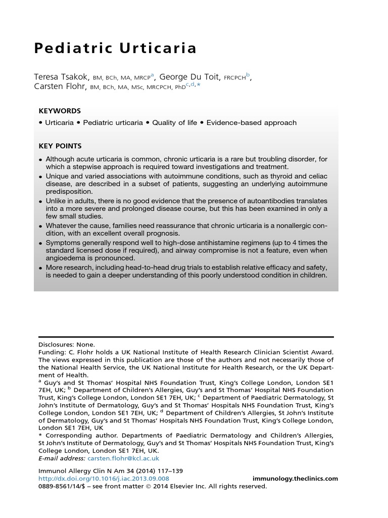 Mehu525 - U4 - T7 - Pediatric Urticaria Clinical Key | PDF | Infection ...