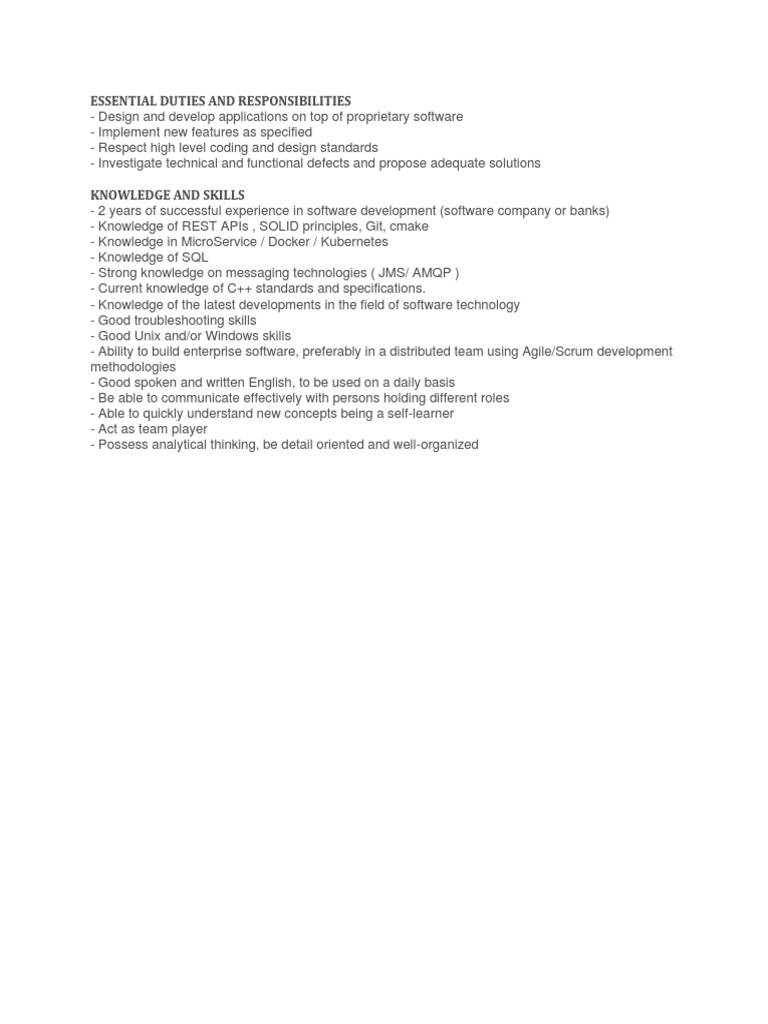 Essential Duties and Responsibilities | PDF