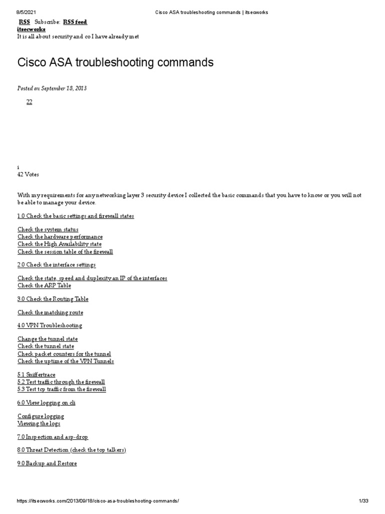Cisco Asa Troubleshooting Commands Itsecworks Pdf Transmission Control Protocol Firewall 6181