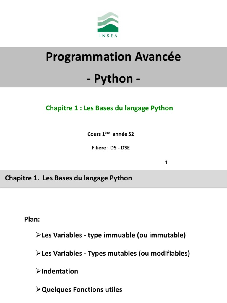 Chap01-Bases Du Langage Python-Variables-Liste-Dictionnaire | PDF ...