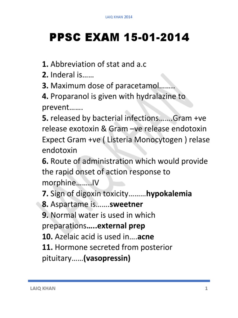 PPSC Past Paper 2014 - Laiq Khan-1 | PDF