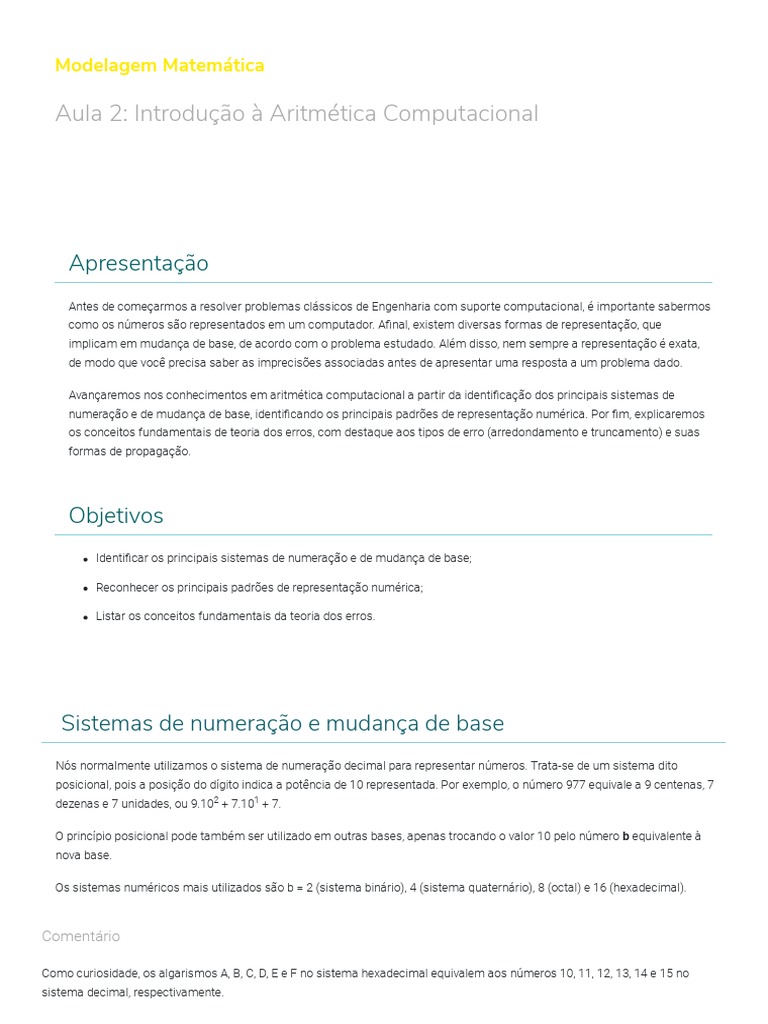 Aula 2 - Aritmética Computacional (Bases) | PDF | Lexicologia | Matemática