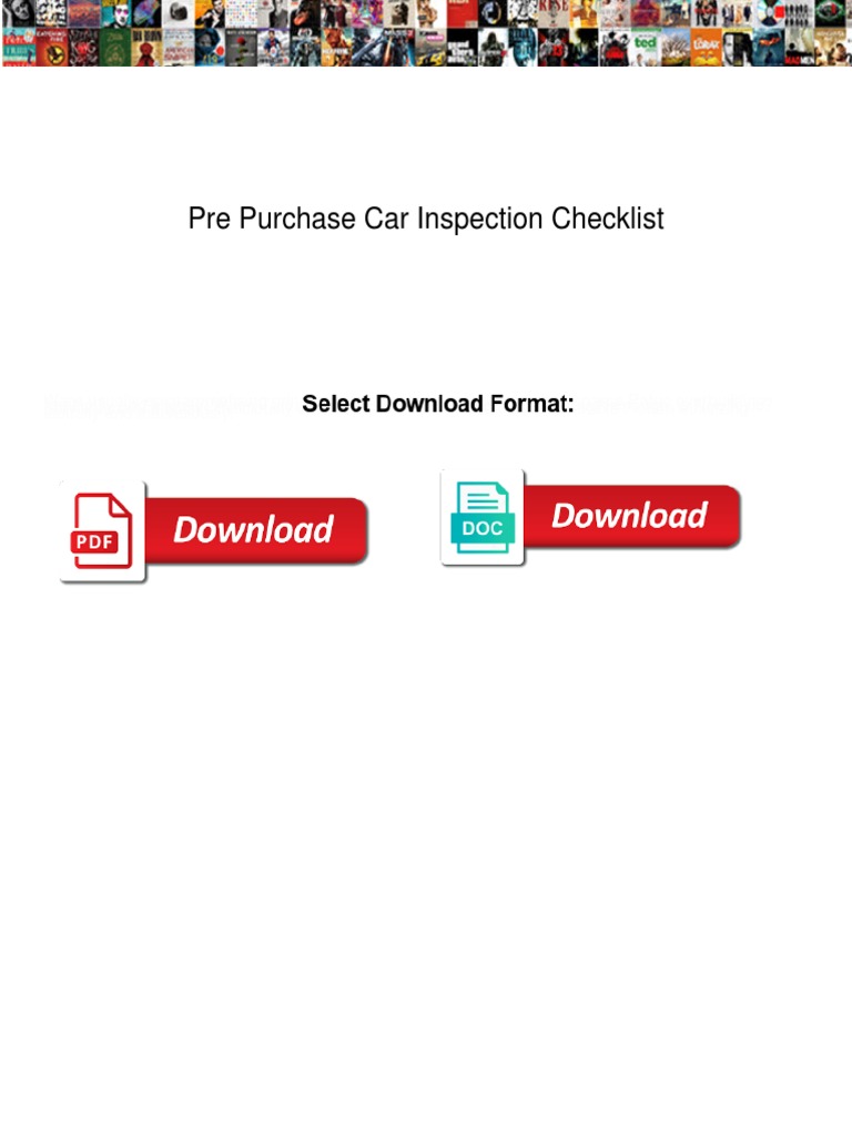 Vehicle Pre Purchase Inspection Checklist Template | PDF | Used Car | Car