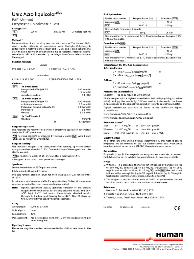 Determination of Uric Acid Concentration: An Enzymatic Colorimetric ...