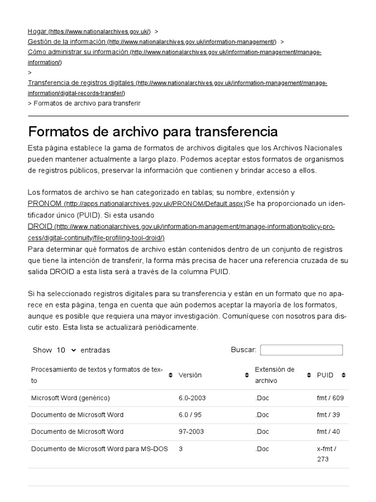 Formatos de Archivo para Transferencia | PDF | Microsoft Excel | Microsoft Word