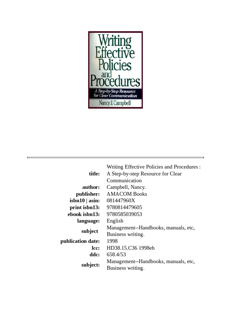 Writing Effective Policies and Procedures - A Step-By-Step Resource For ...