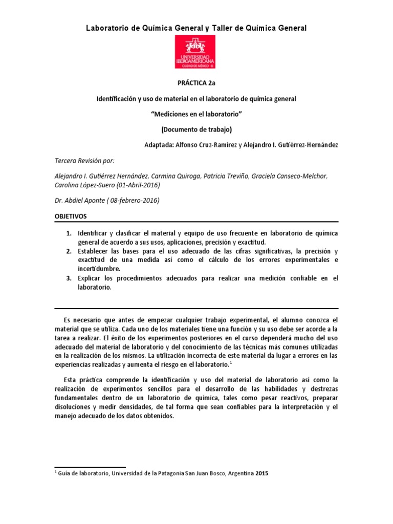 Practica 2a | PDF | Laboratorios | Densidad