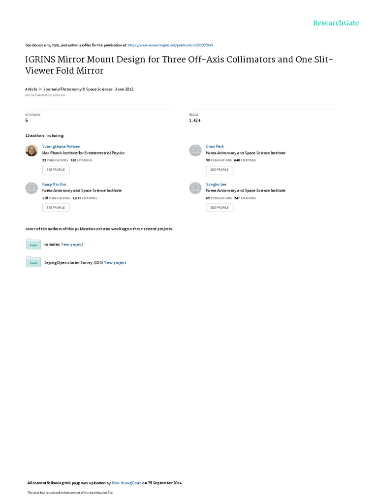 IGRINS Mirror Mount Design For Three Off-Axis Coll | PDF | Mirror | Optics