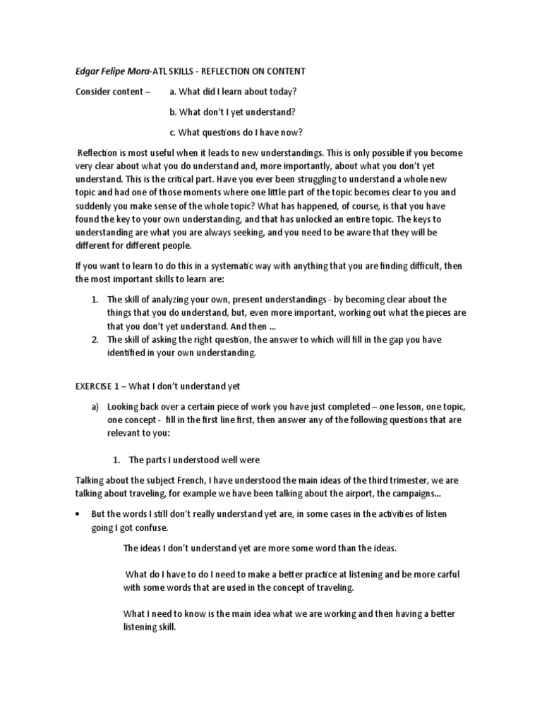 Edgar Felipe Mora-Atl Skills - Reflection On Content | PDF | Concept ...