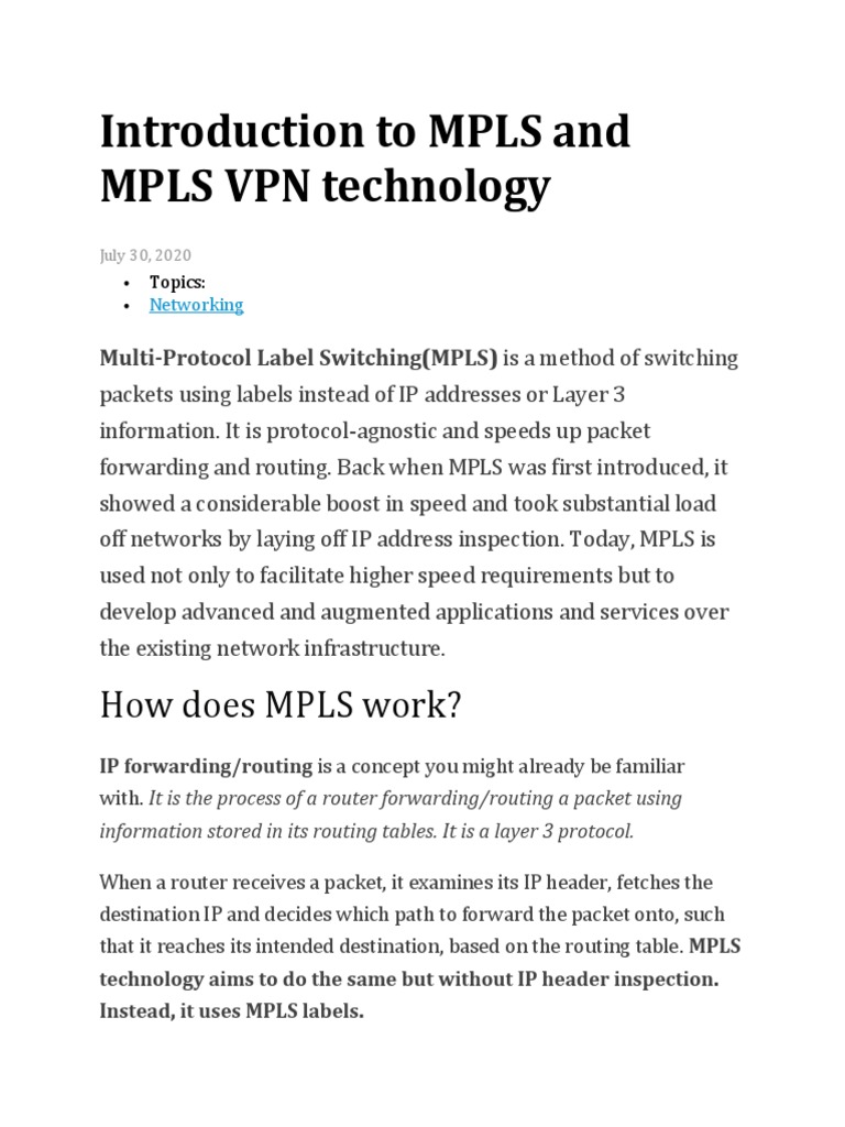 Introduction To MPLS and MPLS VPN Technology: How Does MPLS Work? | PDF ...