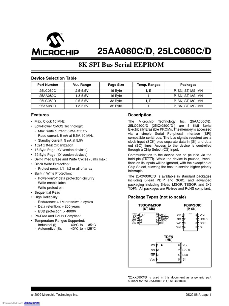 25AA080C/D, 25LC080C/D: 8K SPI Bus Serial EEPROM | PDF | Digital Technology | Computer Architecture