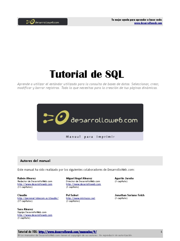 Manual Tutorial SQL | PDF | SQL | Tabla (base de datos)