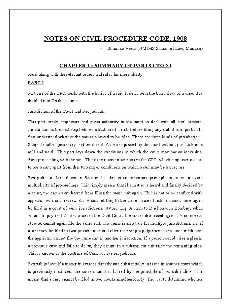 notes-on-civil-procedure-code-1908-chapter-1-summary-of-parts-i-to