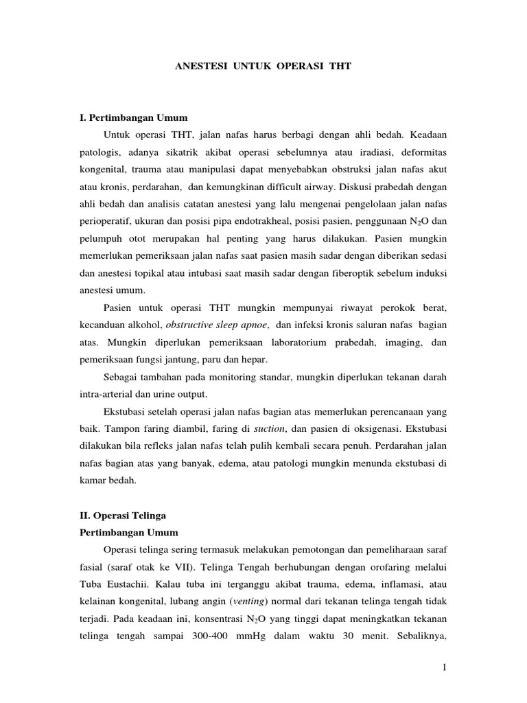 Anestesi untuk Operasi THT dan Telinga | PDF | Sains & Matematika