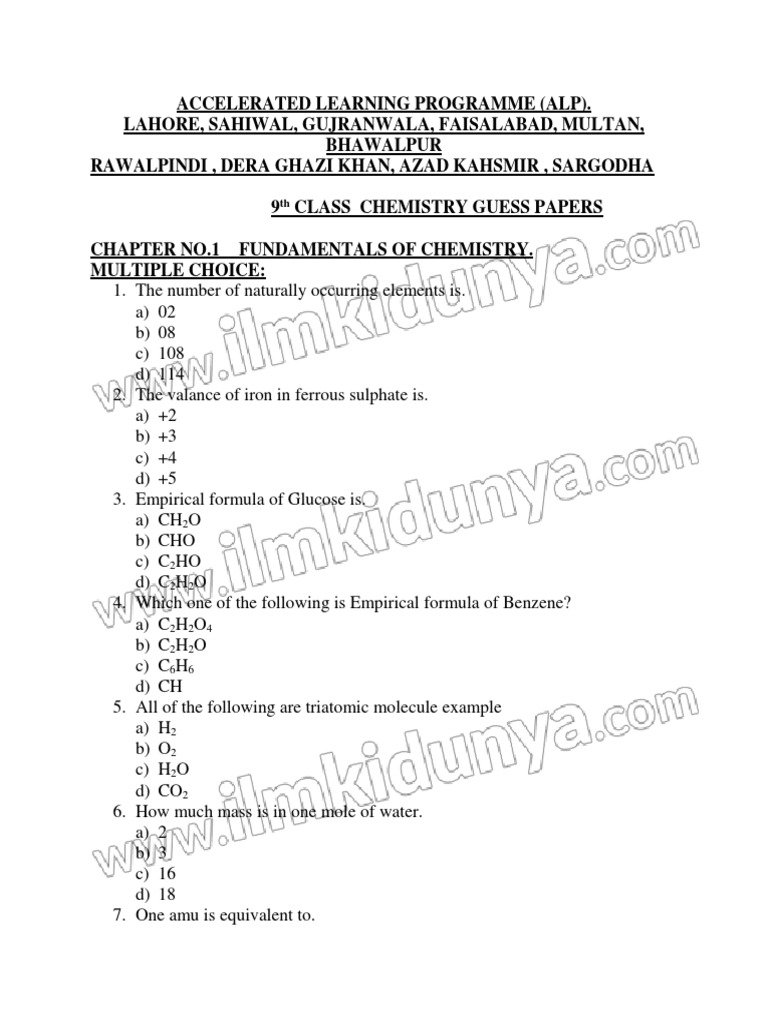 9th Grade Chemistry: Fundamentals and Practice Questions for Key Topics ...