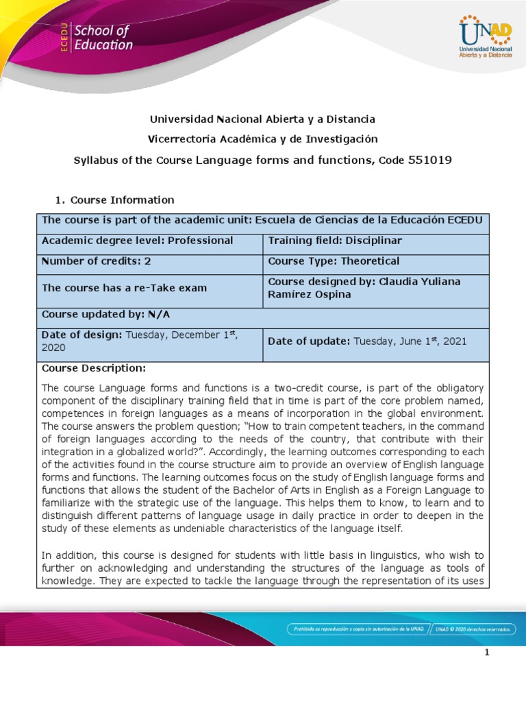 Language Forms and Functions Course Syllabus | Download Free PDF ...