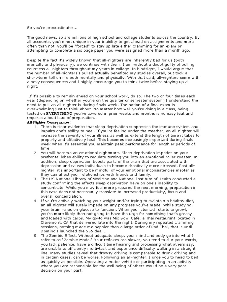 Consequences of All-Nighters for Students | PDF | Sleep | Neuroscience