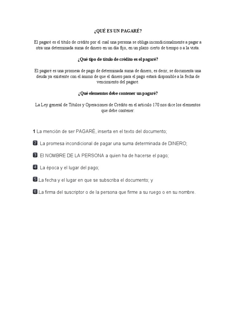 Definición y características del pagaré | PDF