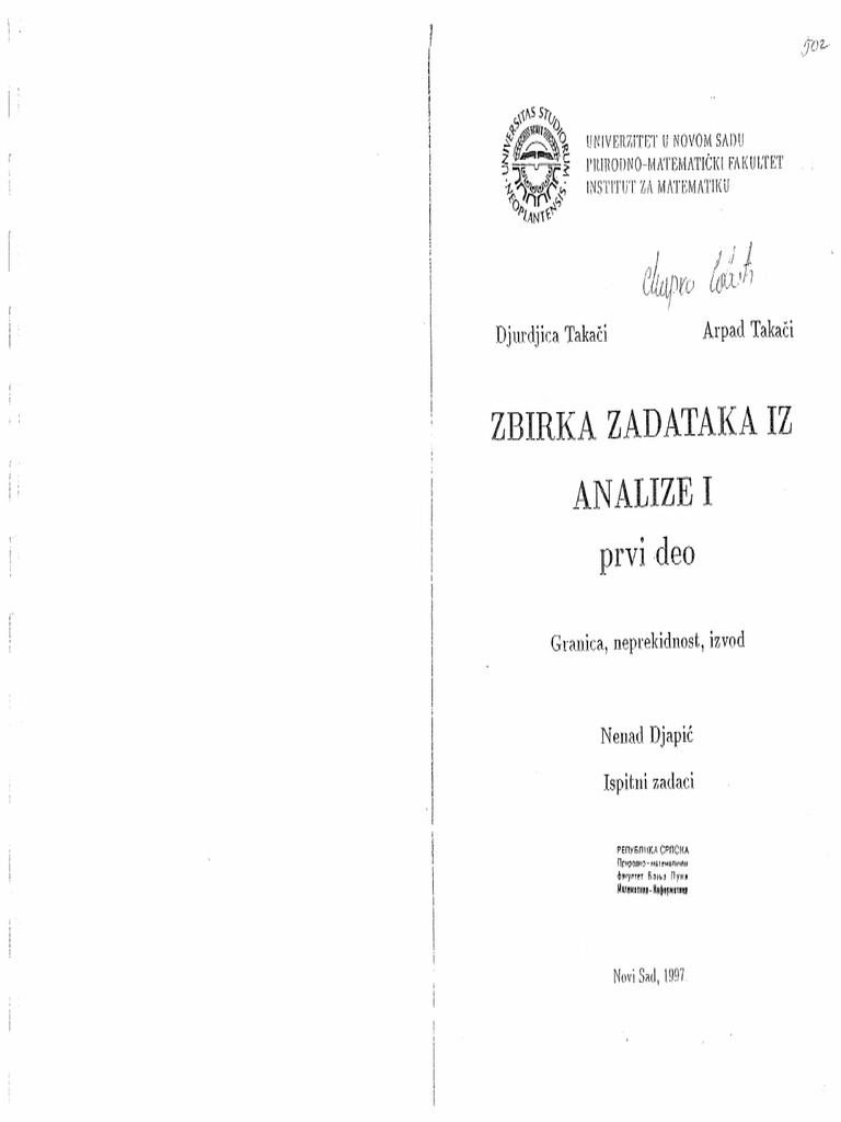 Zbirka Zadataka Iz Analize 1 Takaci 1 Deo | PDF