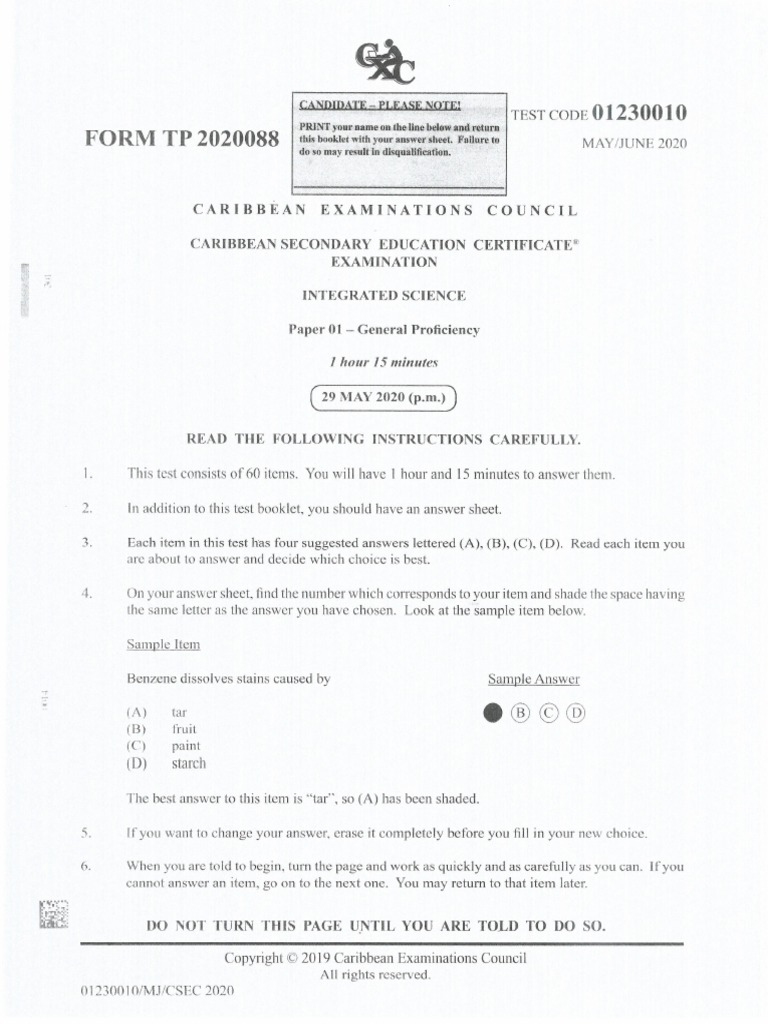 Integrated Science 2020 p1 | PDF