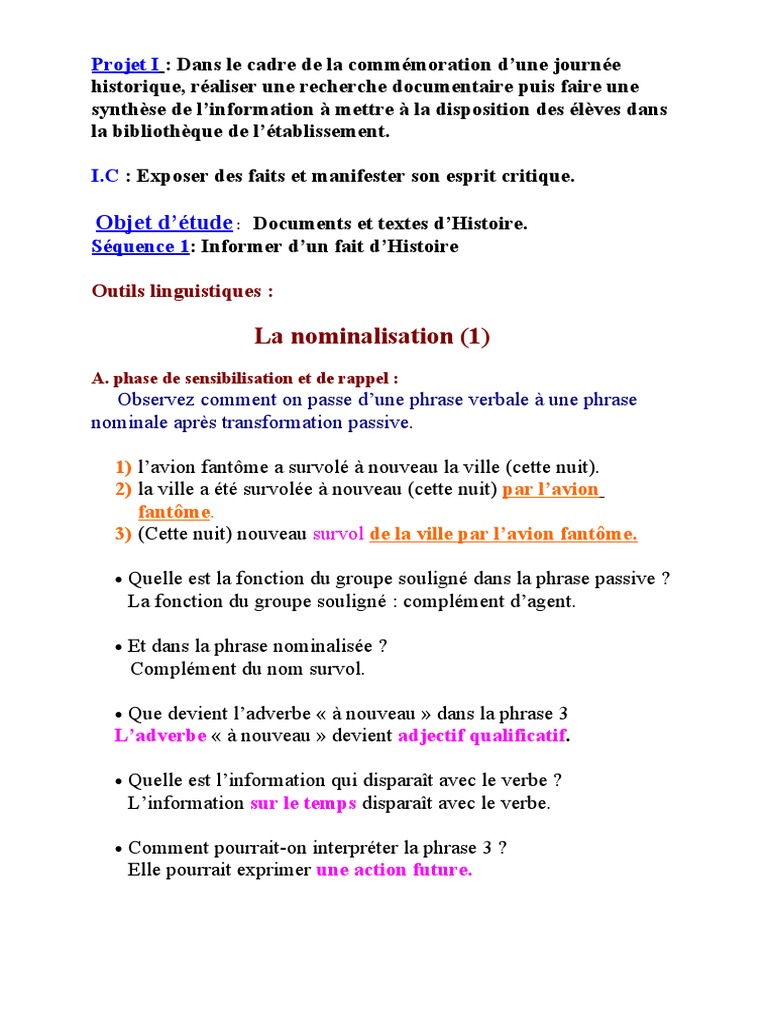 La Nominalisation | PDF | Phrase | Verbe