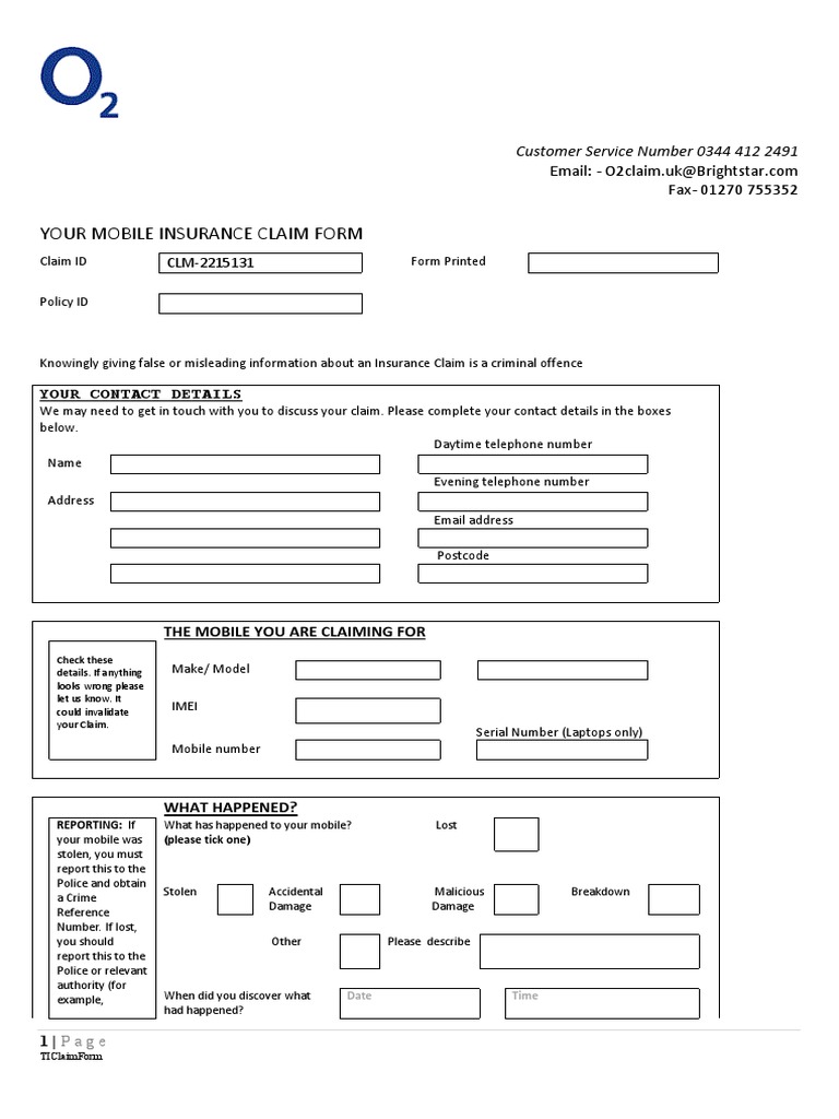 O2-Ti Claim Form | Download Free PDF | Insurance