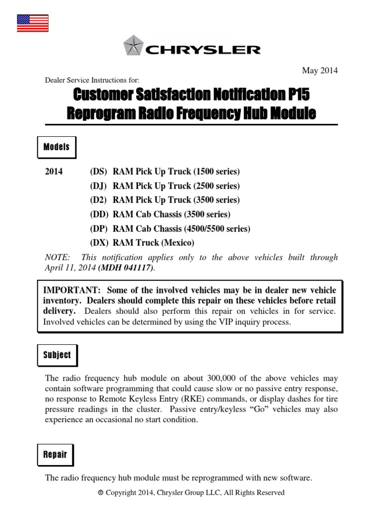 Customer Satisfaction Notification P15 Reprogram Radio Frequency Hub ...