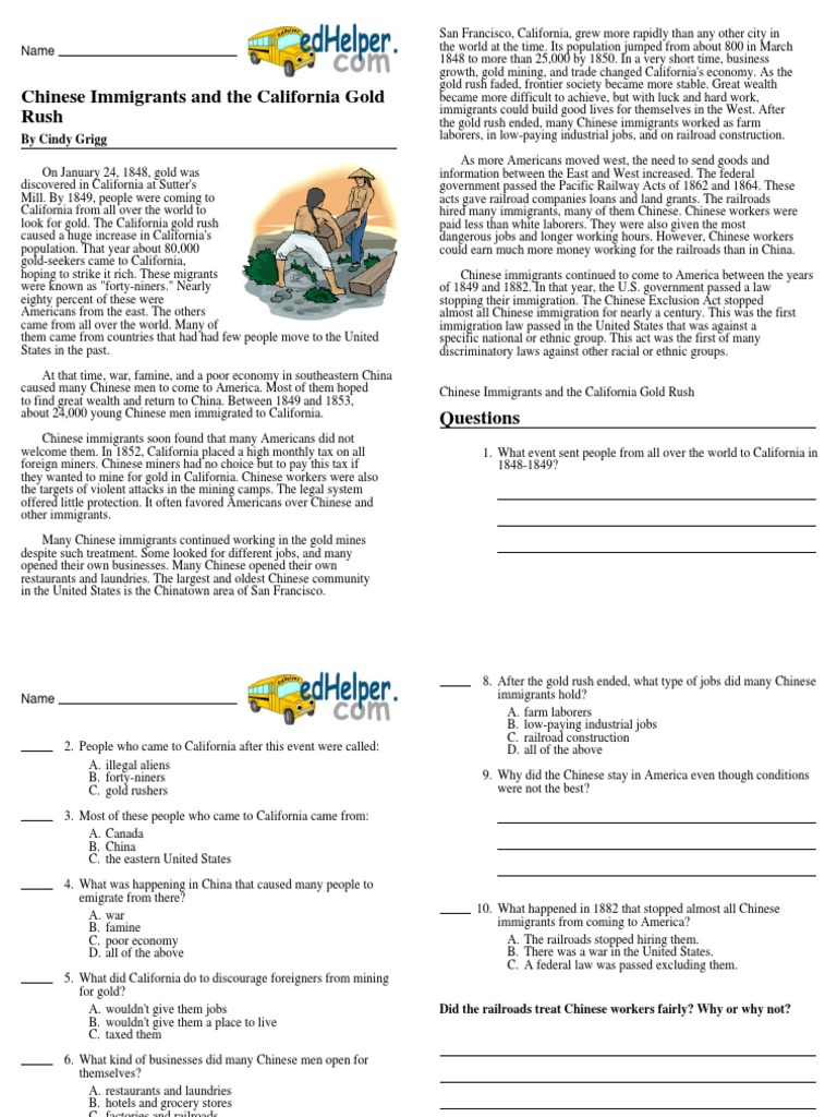 Chinese Immigration and Gold Rush | PDF | Immigration | California