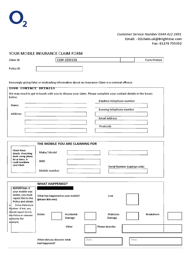 Your Mobile Insurance Claim Form | Download Free PDF | Insurance