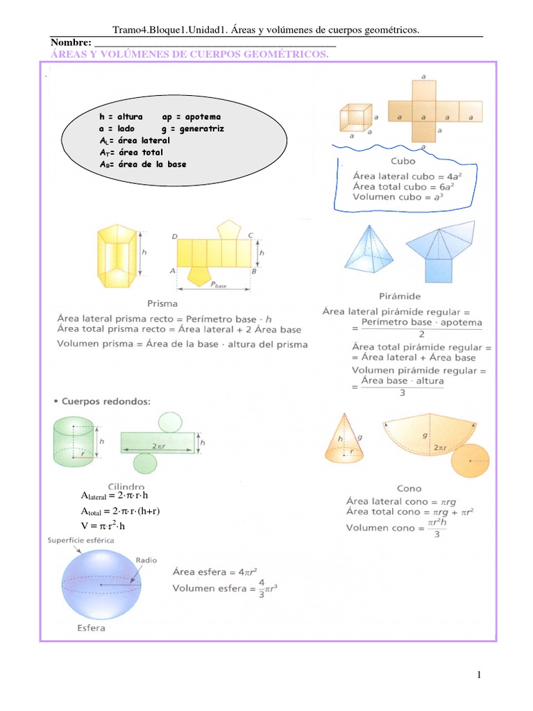 2 Areas y Volumenes de Cuerpos Geometricos | PDF | Volumen | Geometría euclidiana