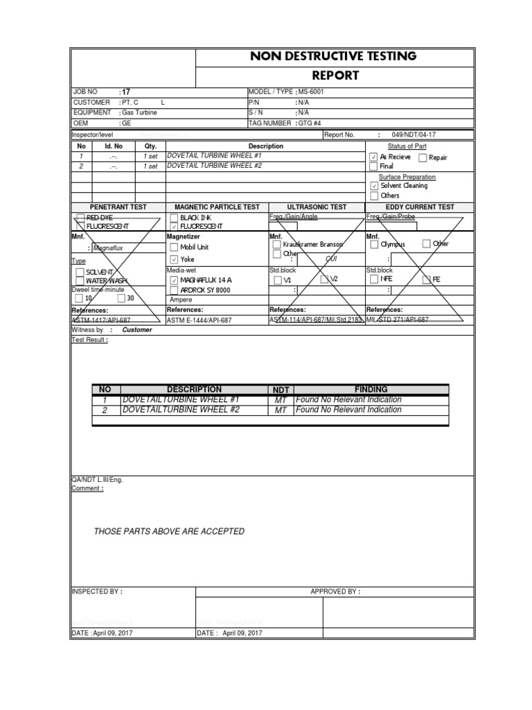 NDT Report - Dovetail Wheels | PDF | Nondestructive Testing | Materials