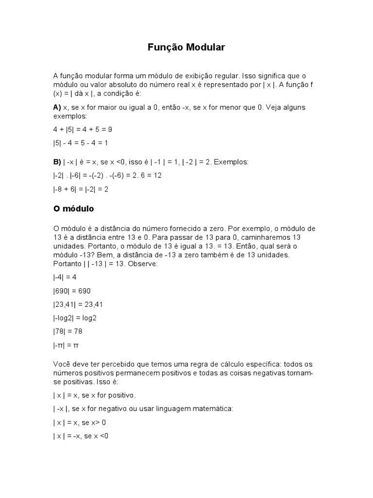 Função modular: conceito, propriedades e aplicações | PDF | Função ...