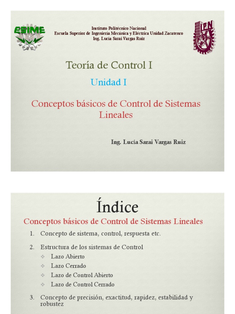 Teoria Del Control 1 Unidad I | PDF | Sistema de control | Linealidad