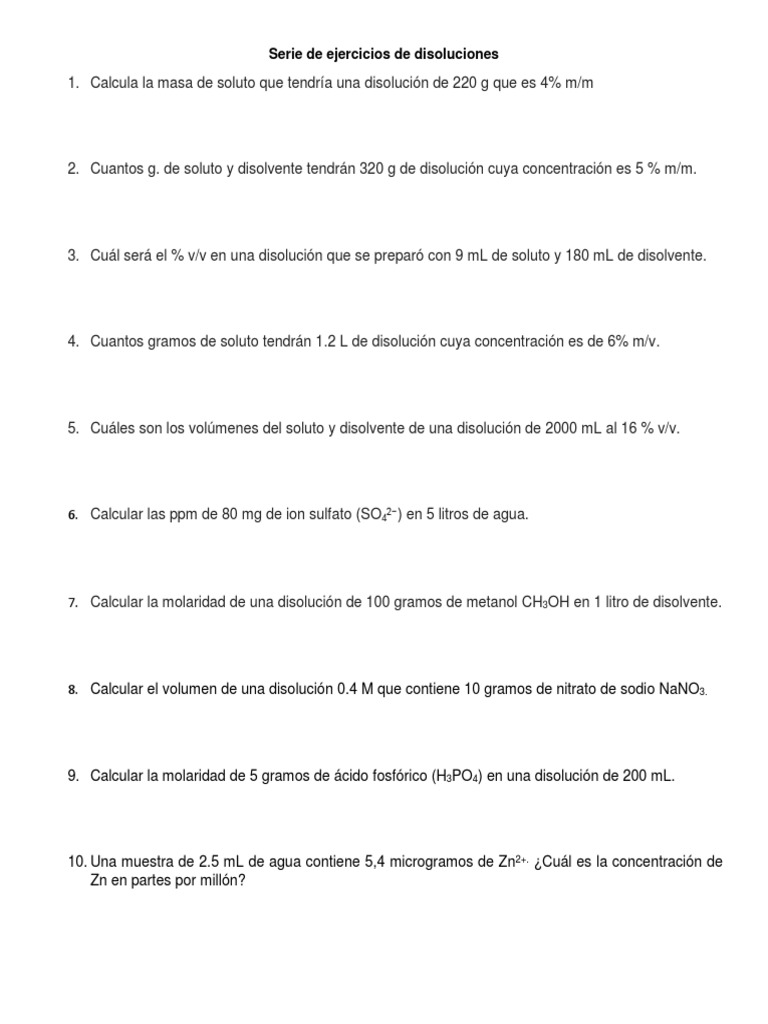 Ejercicios de Disoluciones | PDF