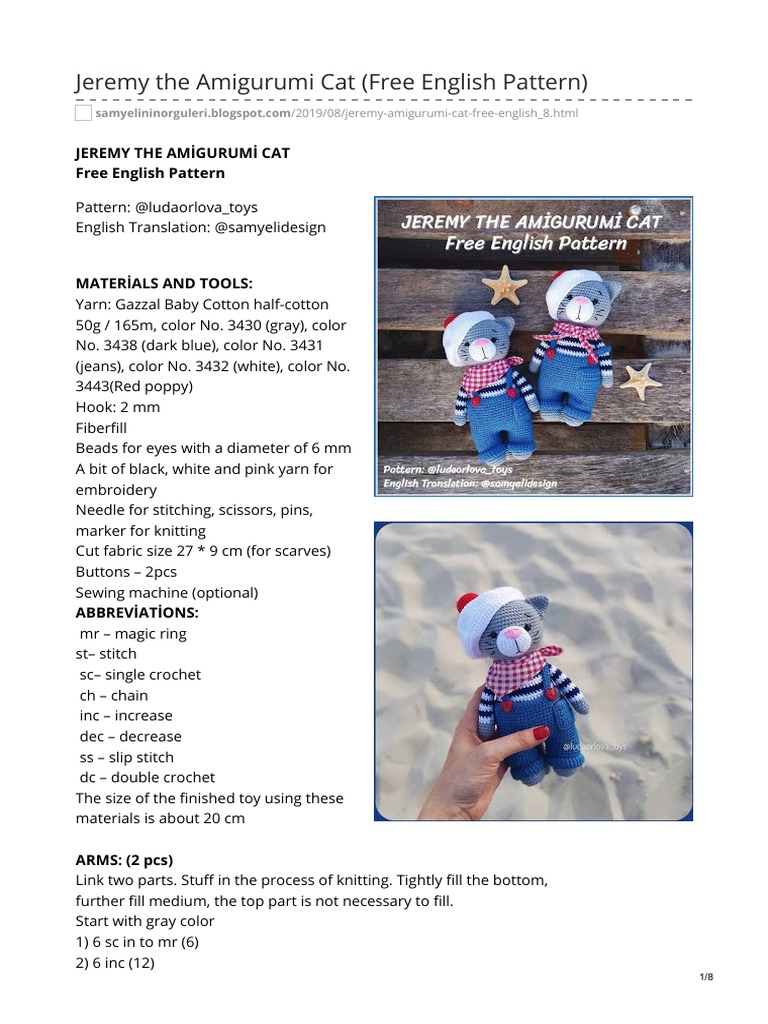 Jeremy The Amigurumi Cat Free English Pattern | PDF | Crochet | Knitting