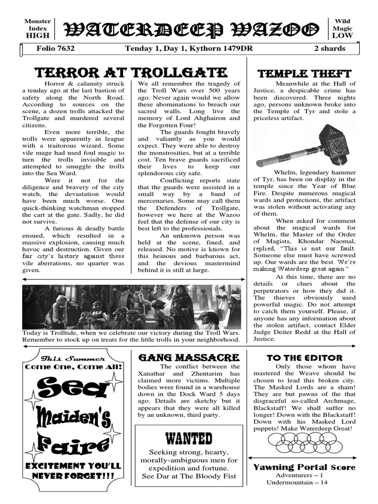 Waterdeep Wazoo: Terror at Trollgate | PDF