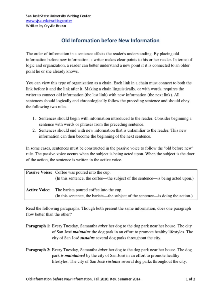 Old Information Before New Information | PDF | Sentence (Linguistics ...