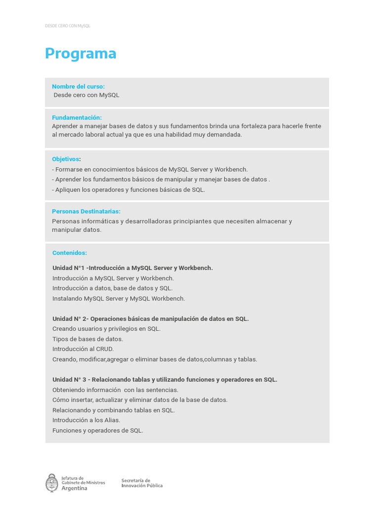 Curso Básico MySQL: Aprende desde Cero | PDF
